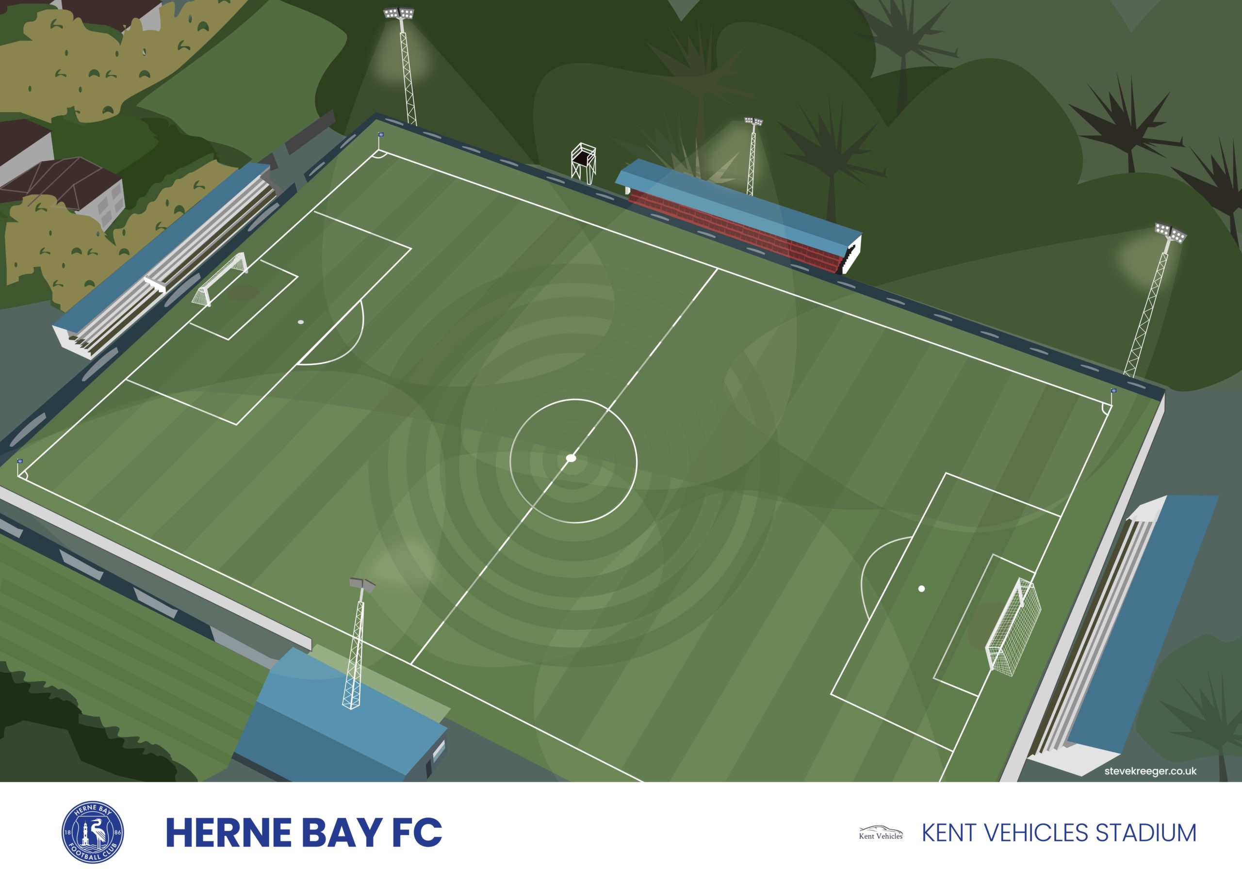 Whitstable Town FC, Belmont Stadium Illustration Print - The Half Way Line